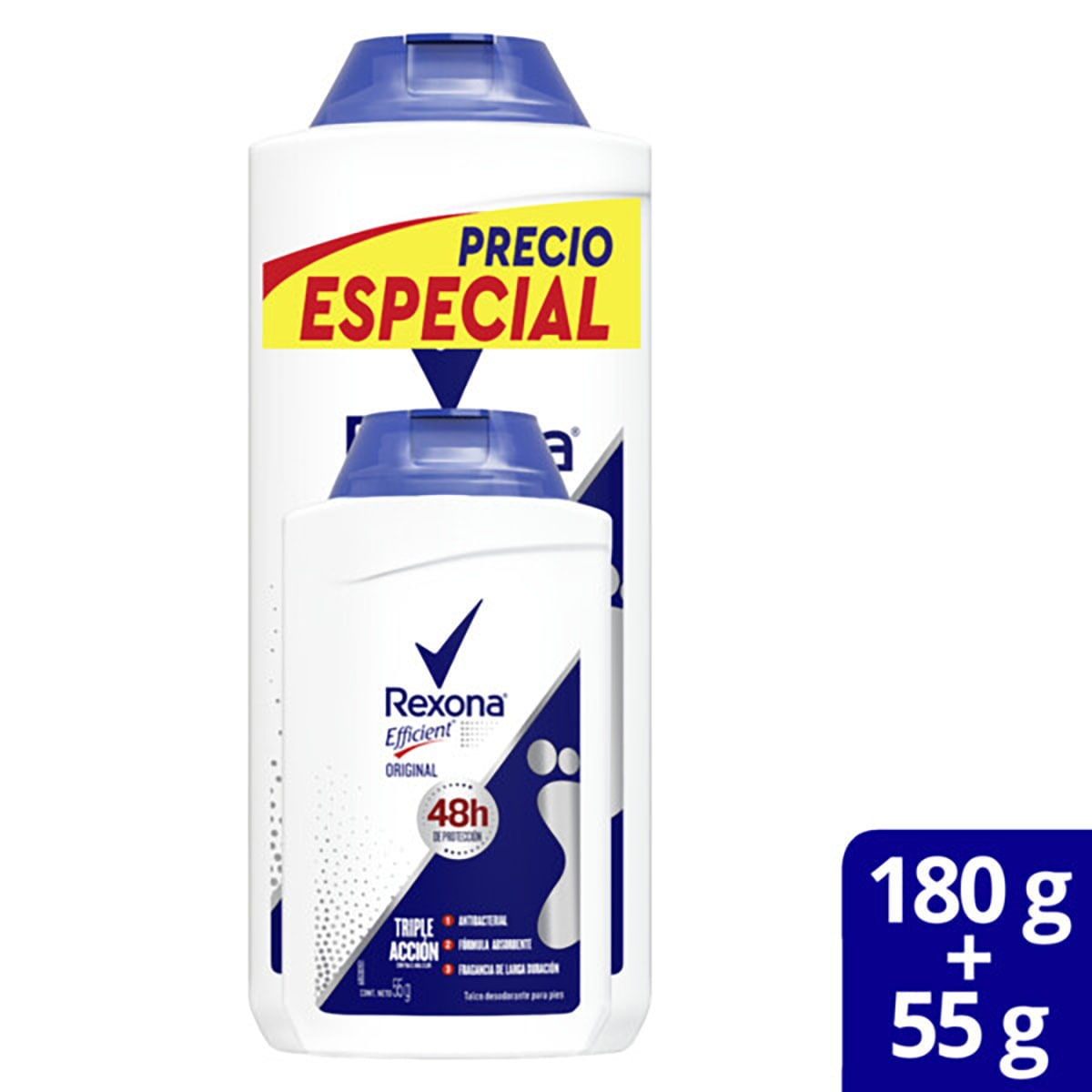 Talco para Pies Rexona Efficient Original Triple Acción Frasco x 180 g ...