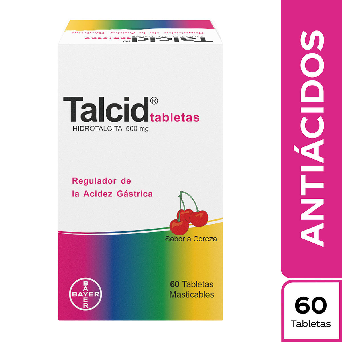 Talcid 500 Mg Bayer Cereza Caja x 60 Tabletas Masticables - Farmaexpress