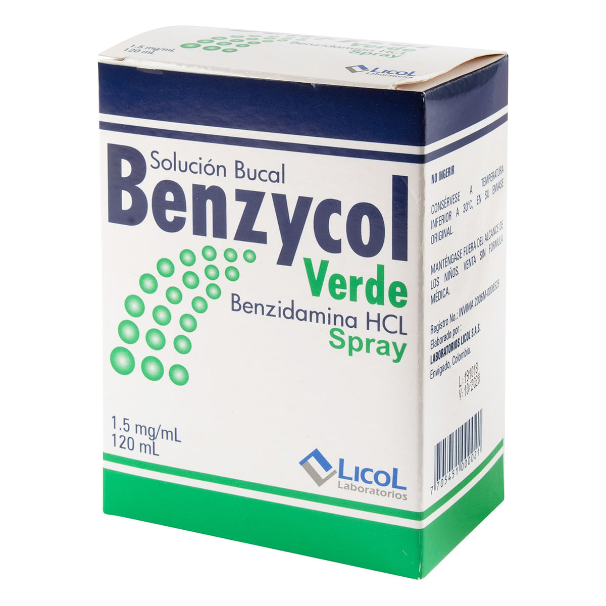 Solución Bucal Benzycol Verde 1.5 Mg/Ml Licol Spray X 120 Ml ...