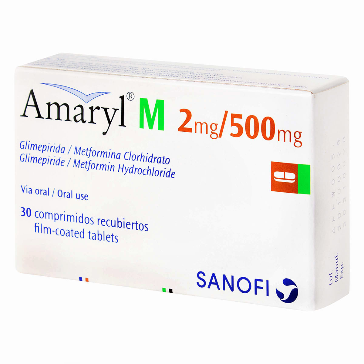 Amaryl M 2 Mg/500 Mg Sanofi Caja X 30 Comprimidos Recubiertos ...