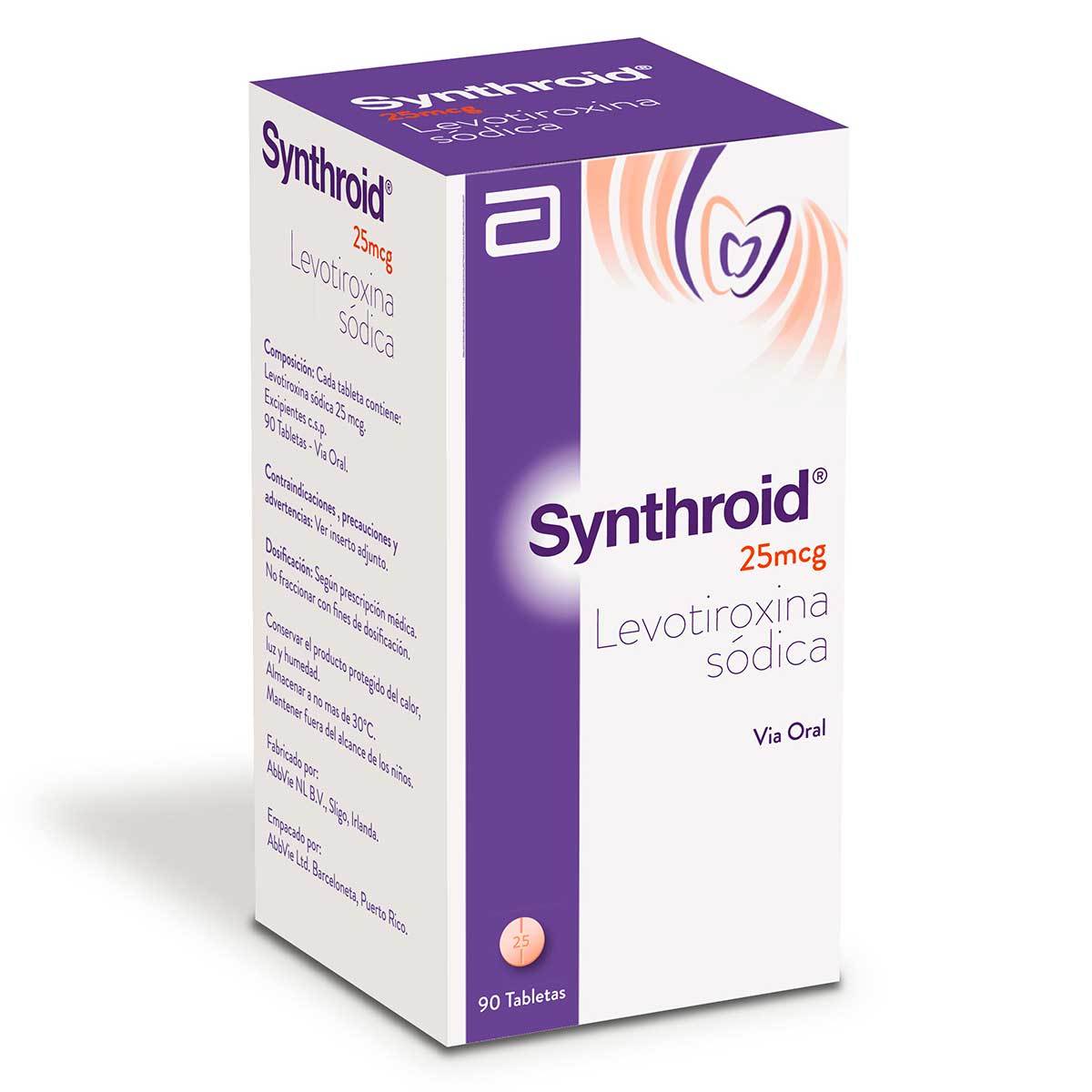 Synthroid 25 Mcg Abbott Frasco X 90 Tabletas. - Farmaexpress