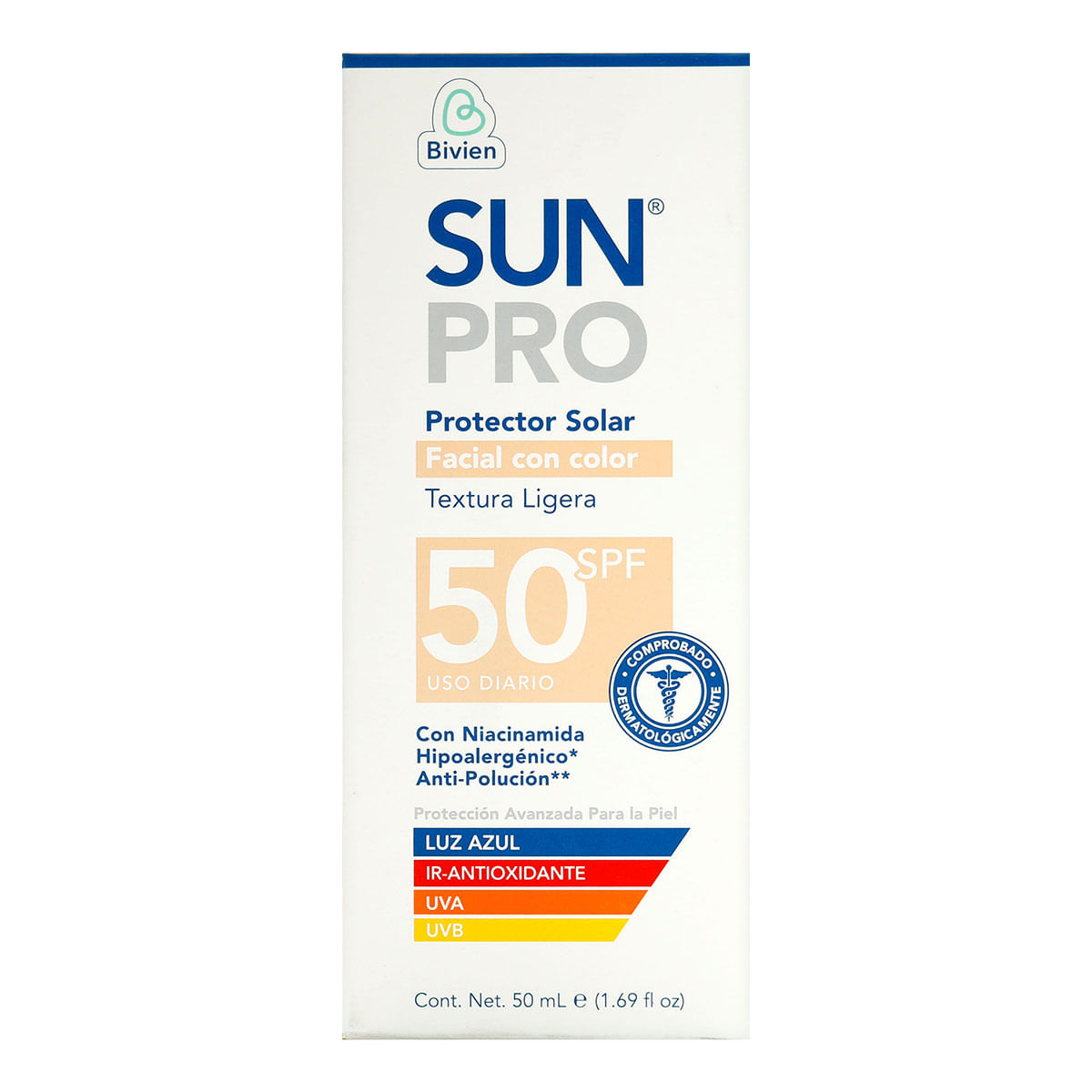 Protector Solar Facial con Color Sun Pro Bivien 50 SPF Frasco x 50 mL ...